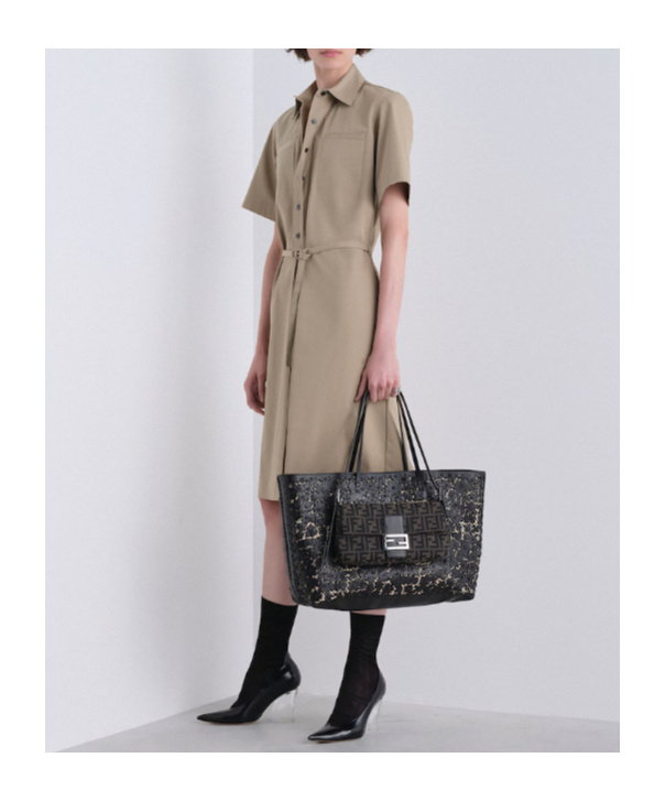 FENDI Fendi Short Sleeve Midi Shirt Dress with Belt