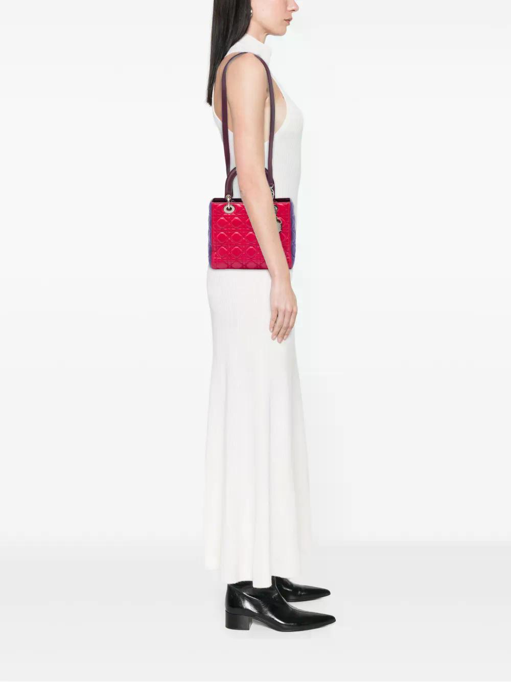 DIOR Christian Dior 2015 Medium Tricolor Lambskin Cannage Lady Dior Satchel