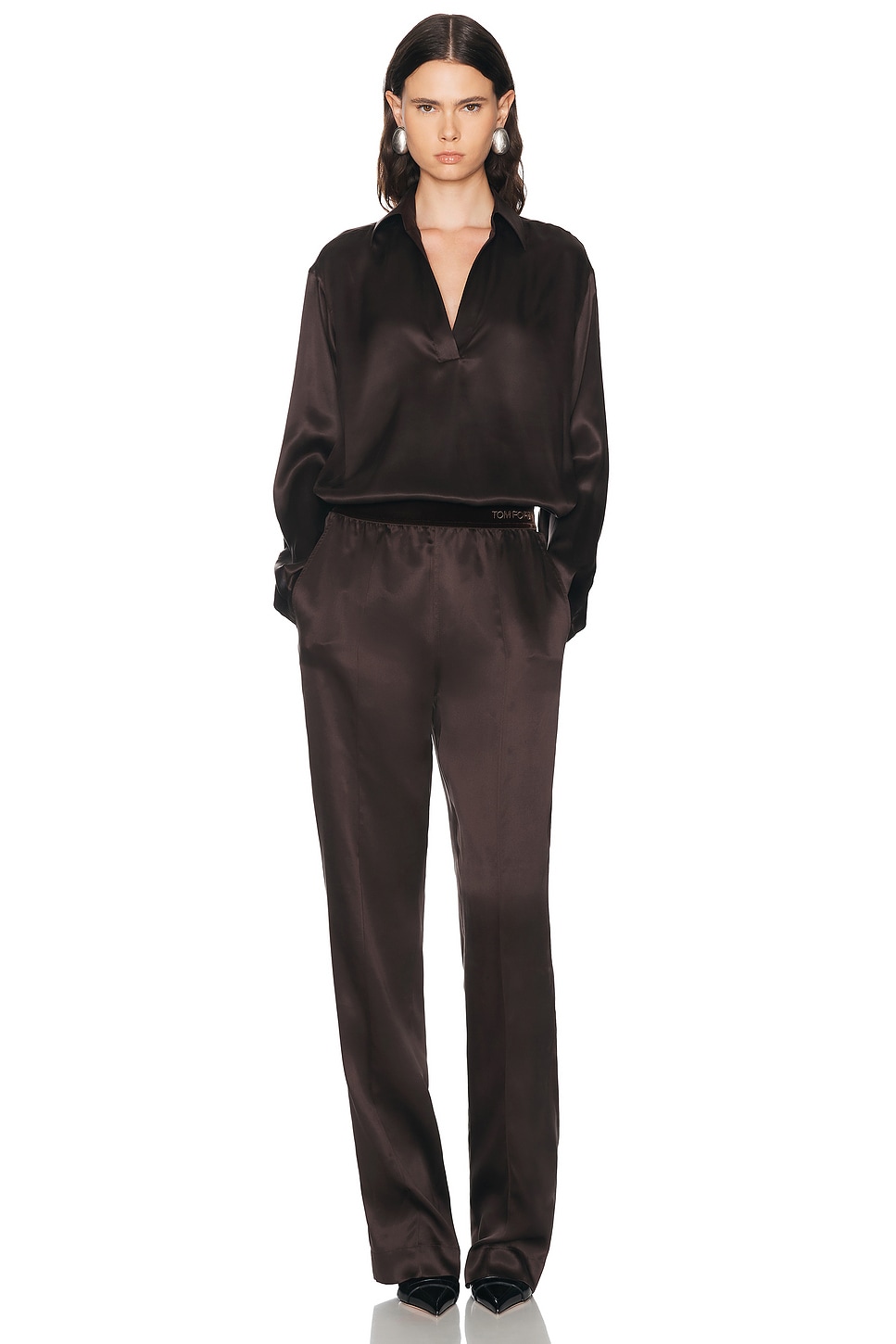 TOM FORD TOM FORD Silk Satin Polo Top
