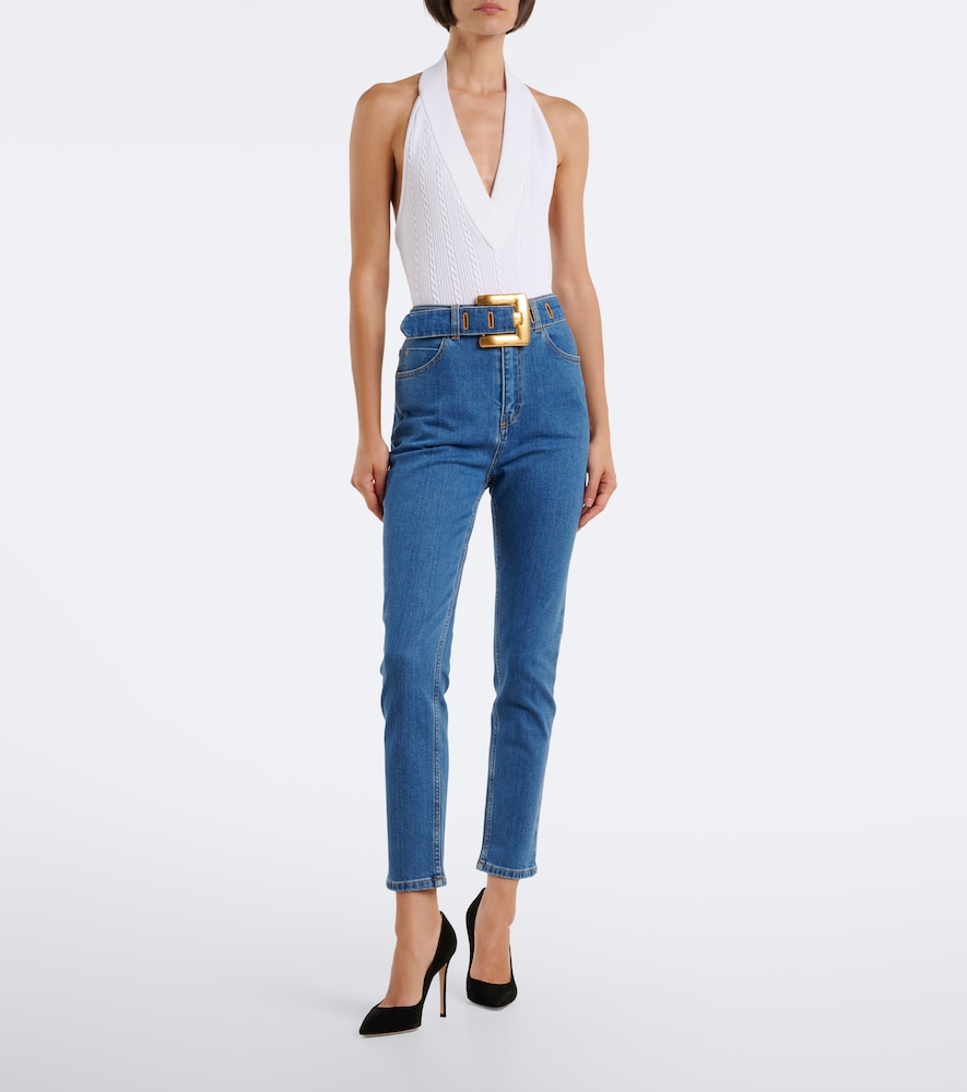 BALMAIN Balmain Belted High-Rise Cropped Jeans in Bleu Jean Fonce