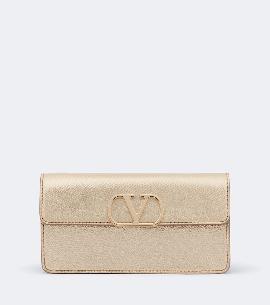 VALENTINO vlogo metallic leather wallet on chain