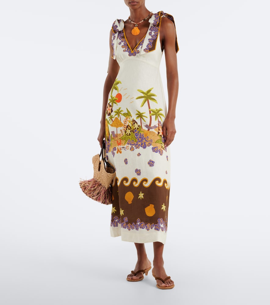 ALEMAIS Alemais Island Cove Linen Midi Dress in Cream