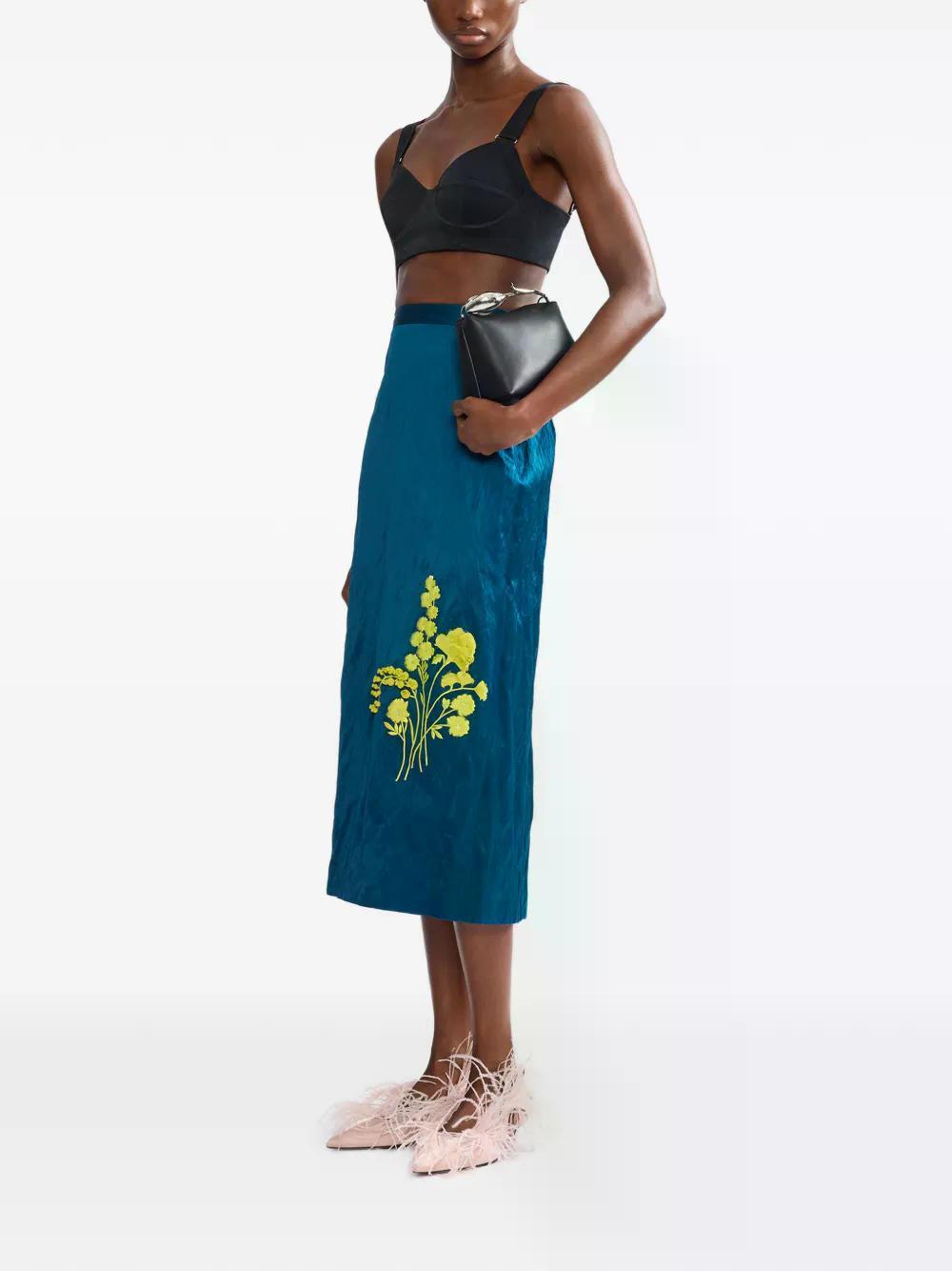 ERDEM ERDEM Embroidered Textured Midi Skirt