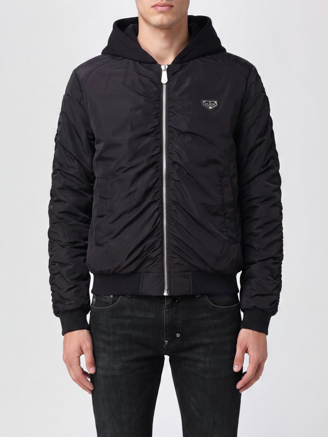 PHILIPP PLEIN Philipp Plein Hooded Polyester Windbreaker Jacket