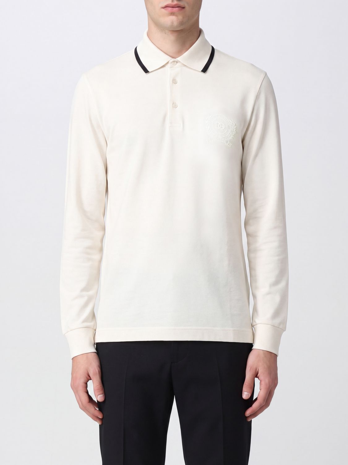 DOLCE & GABBANA long-sleeved slim fit polo shirt with contrast trim