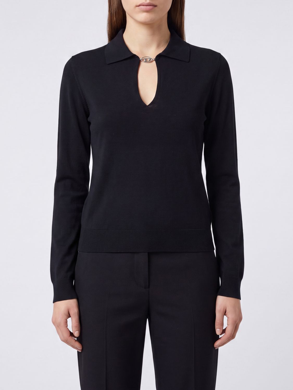 DIESEL® Diesel Long-Sleeved Silk Blend Polo with Oval D Logo