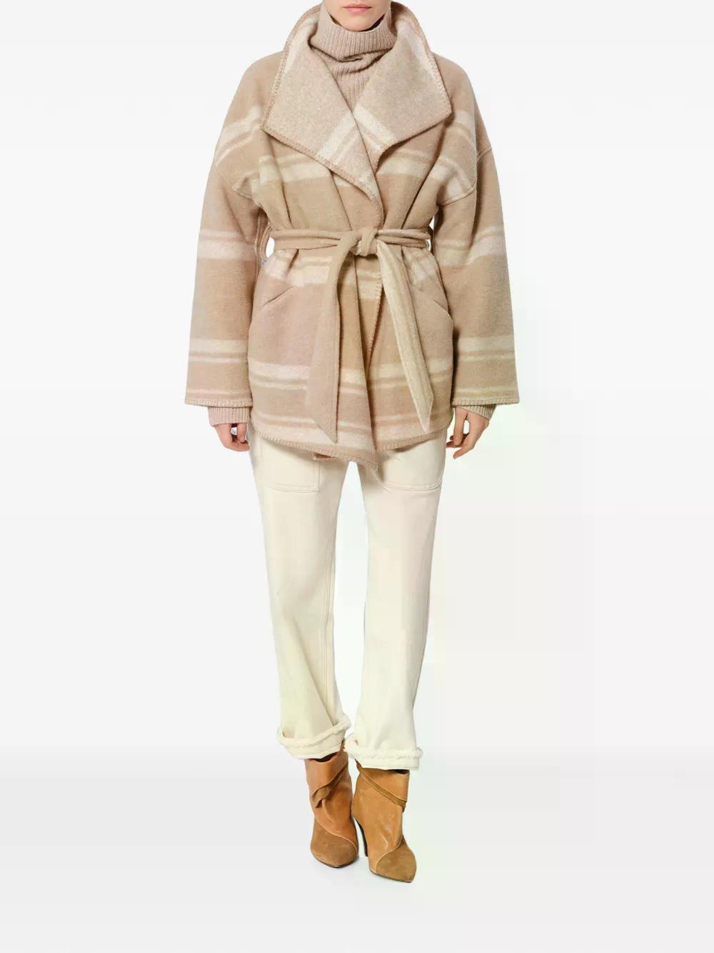 MARANT ETOILE MARANT ÉTOILE Brea Horizontal-Stripe Belted Coat