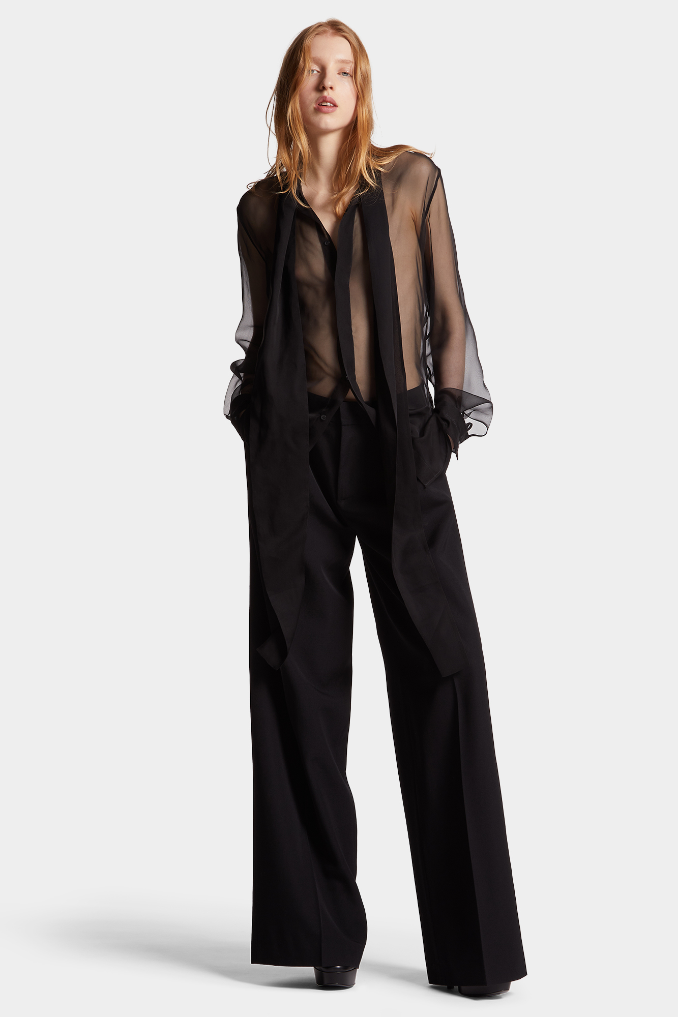 DSQUARED2 Dsquared2 Silk Chiffon Pussy Bow Shirt