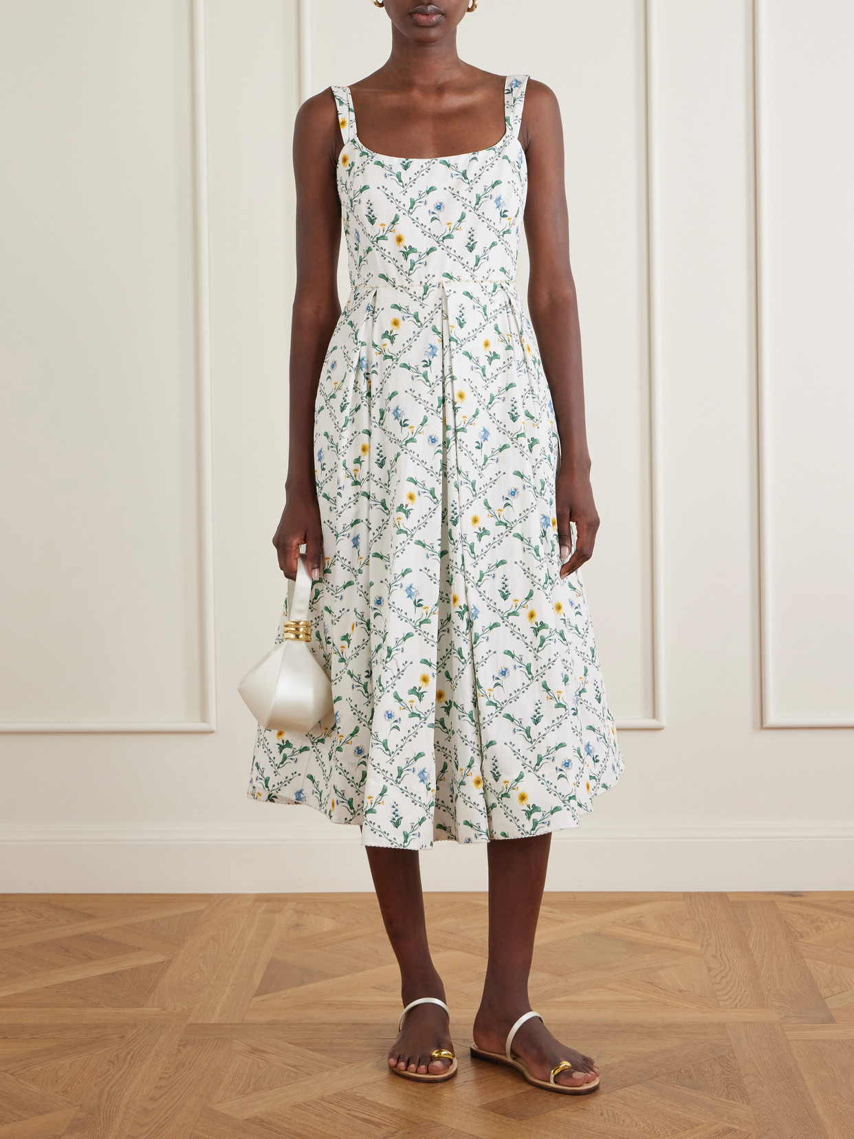 AGUA BENDITA Agua by Agua Bendita Alcaparra Brisa Floral-Print Embellished Cotton Midi Dress