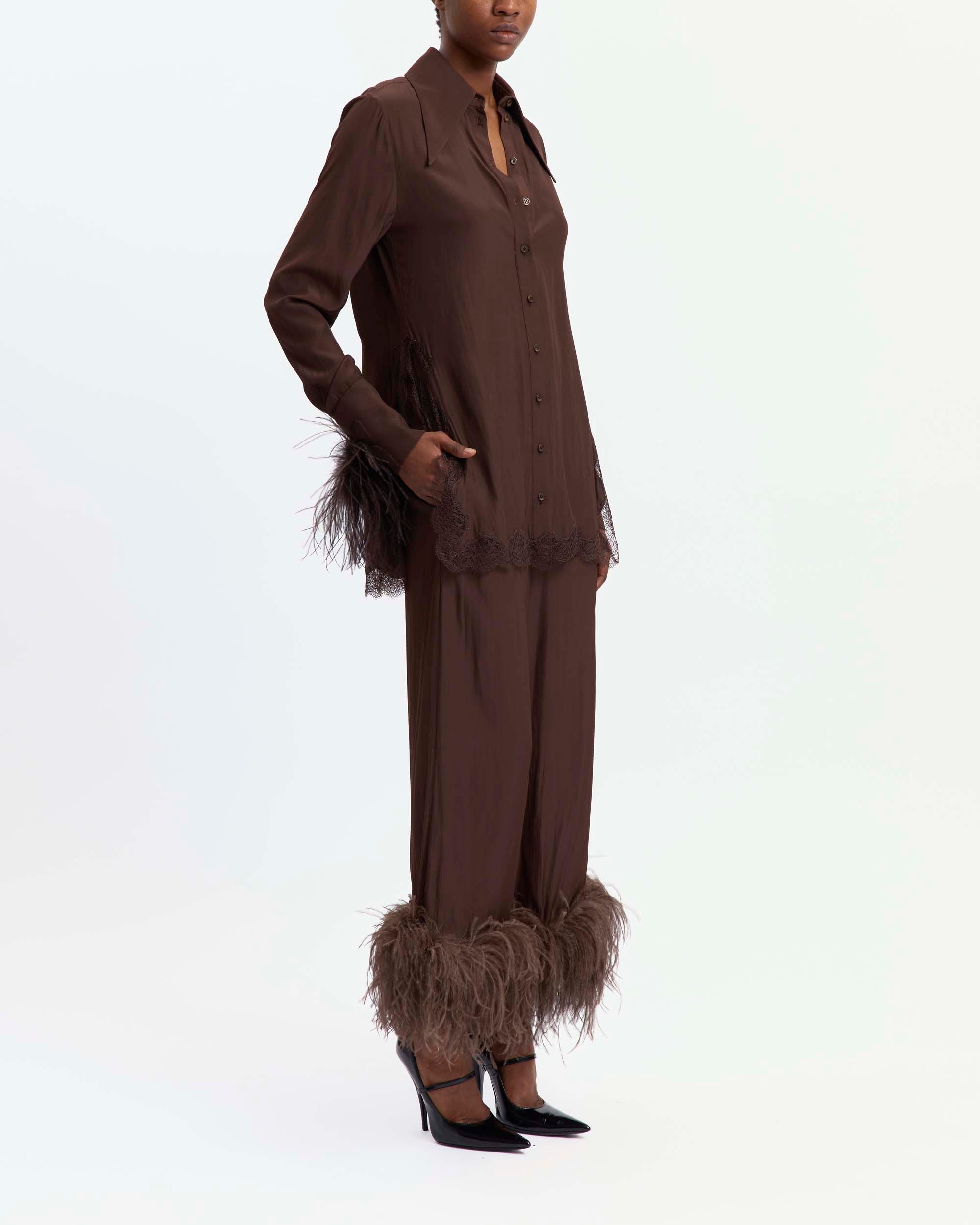 16ARLINGTON 16Arlington Joelle Wide-Leg Feather-Trimmed Trousers