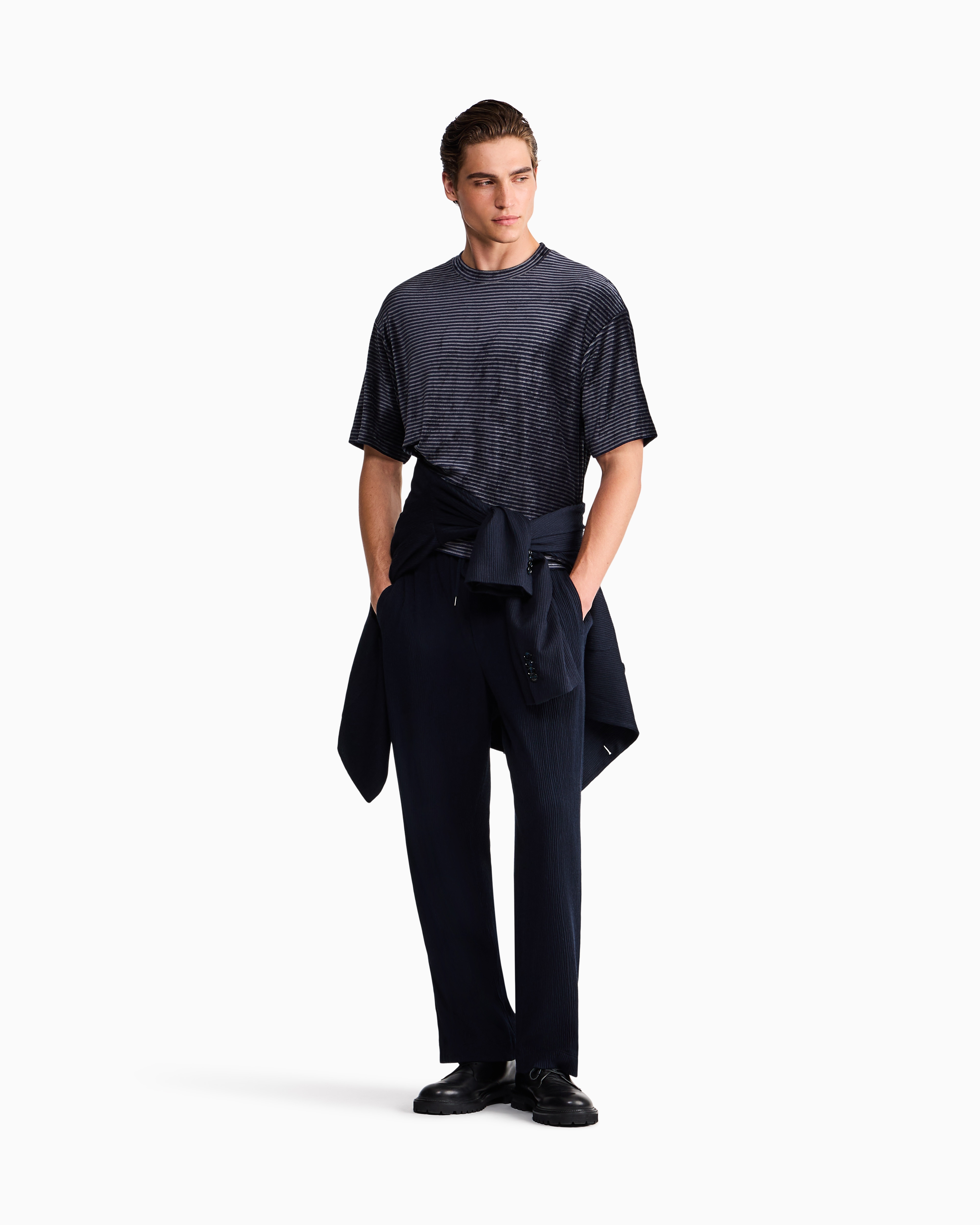GIORGIO ARMANI t-shirt regular fit in striped jacquard chenille jersey