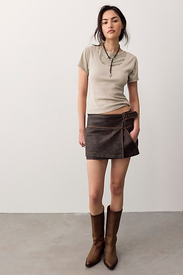 FREE PEOPLE Free People We The Free Suki Vegan Leather Belted Wrap Mini Skirt