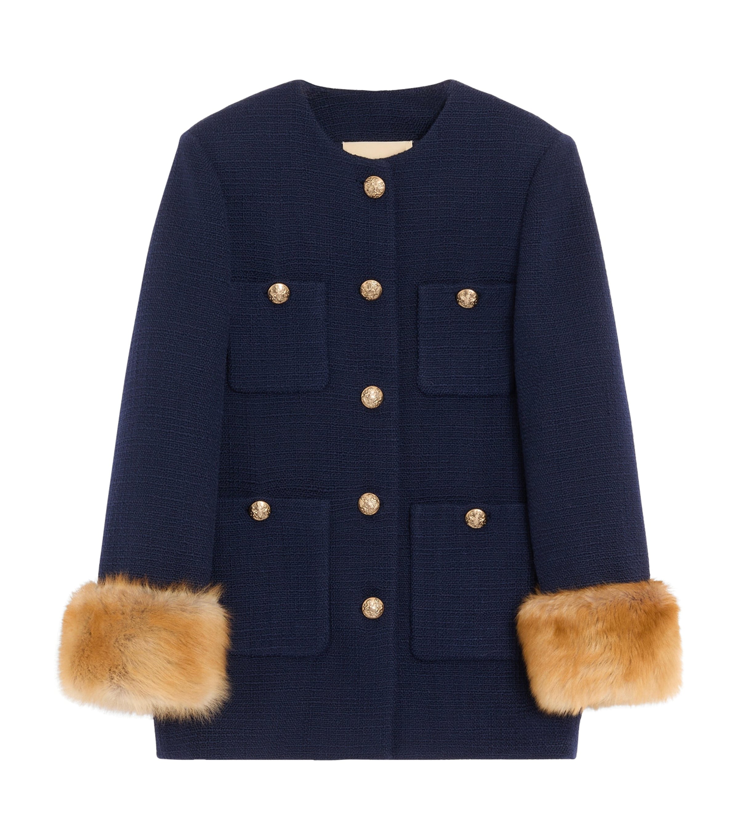 VALENTINO Valentino Virgin Wool Peacoat with Faux Fur Cuffs