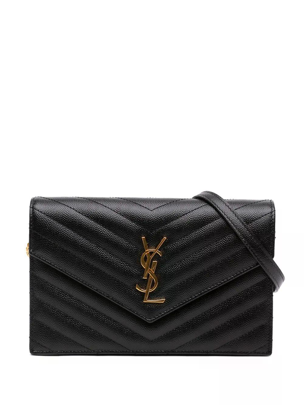 SAINT LAURENT SAINT LAURENT Grain de Poudre Chevron Chain Wallet