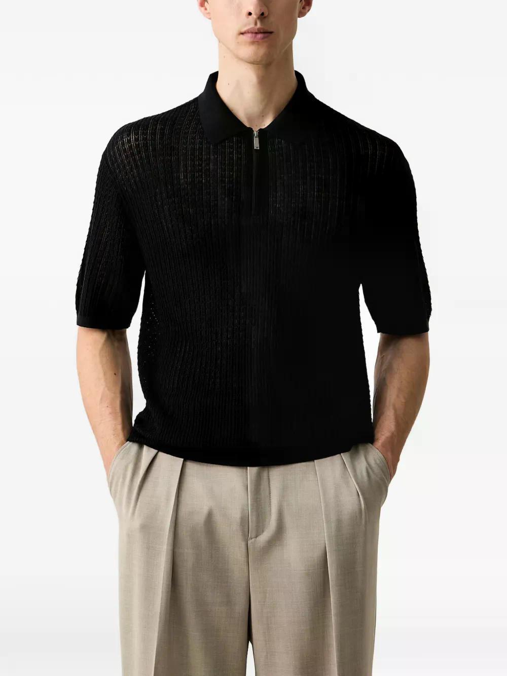 EMPORIO ARMANI polo-collar sweater in wool and lyocell blend with patterned knit