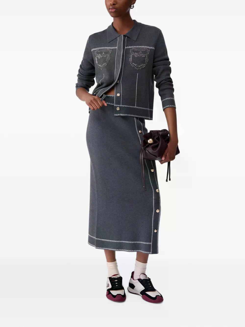LIU JO LIU JO Midi Skirt in Silk Blend with Visible Stitching and Golden Buttons