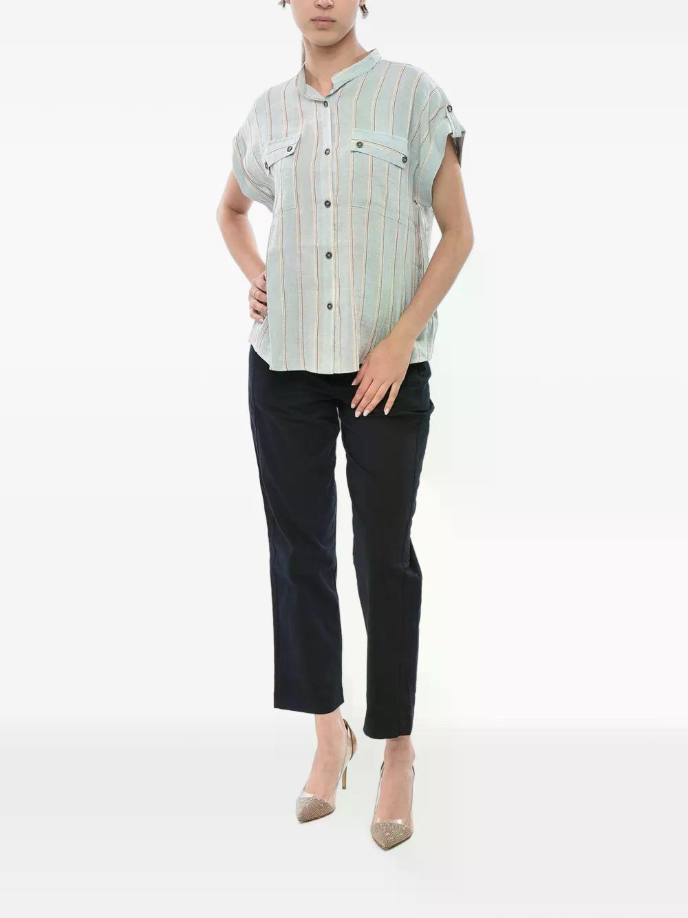 WOOLRICH Woolrich Striped Band Collar Short Sleeve Shirt