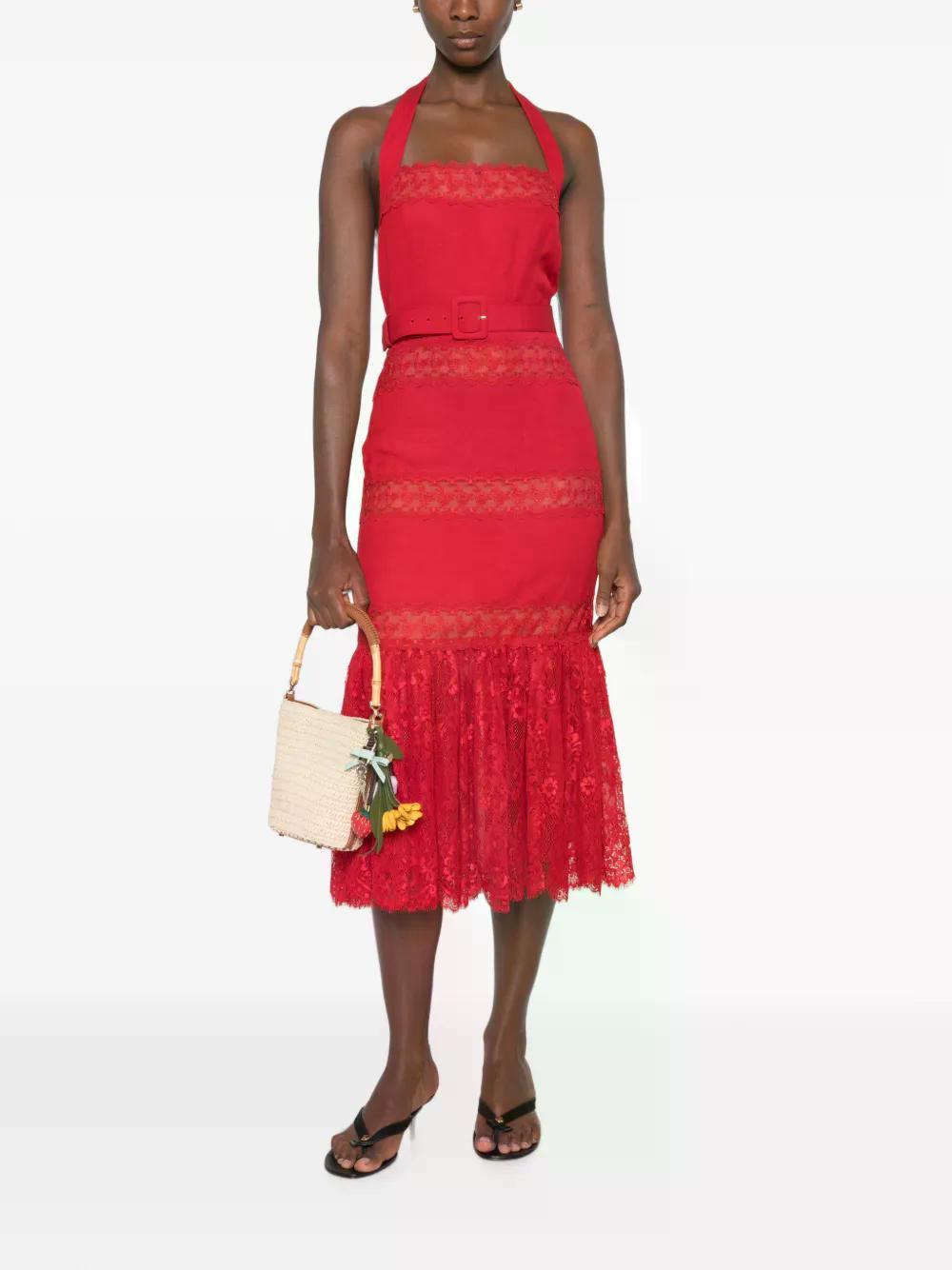SELF-PORTRAIT Self-Portrait Linen Blend Lace Midi Dress