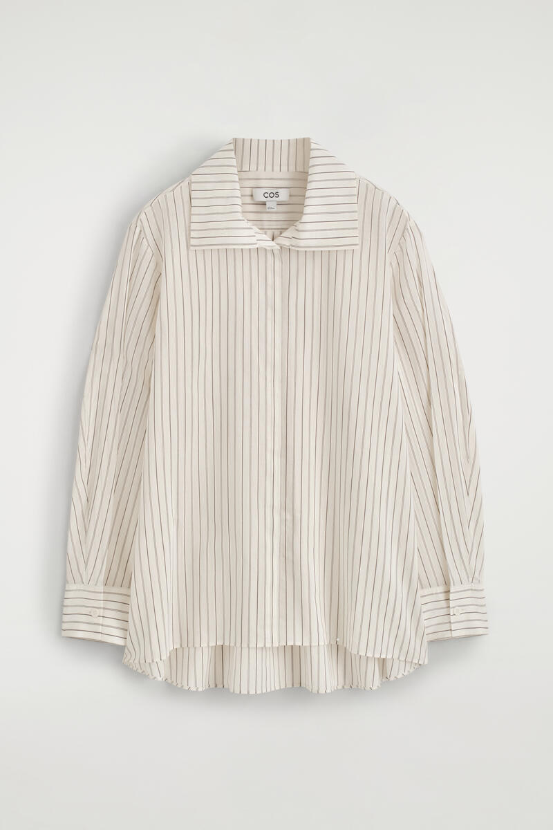 COS COS Striped Cotton-Silk High-Collar Shirt