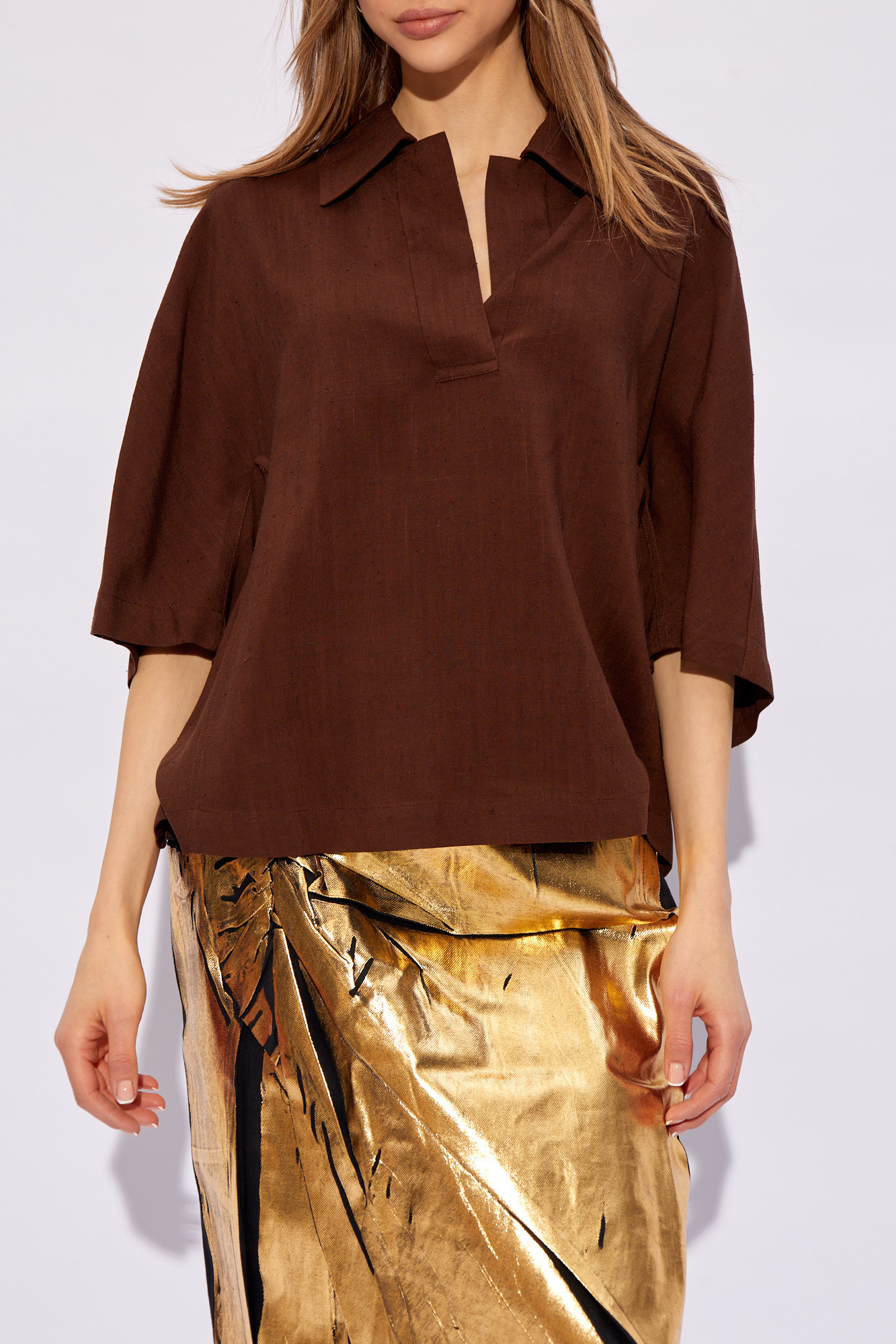 DRIES VAN NOTEN Dries Van Noten Short-Sleeved Oversized Top with Decorative Folds