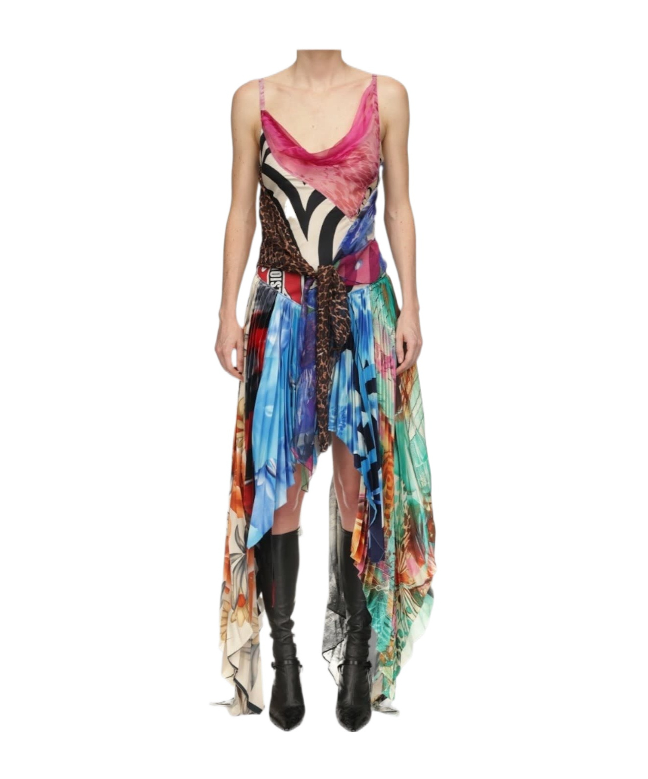 MARINE SERRE Marine Serre Asymmetrical Printed Shoulder Strap Dress
