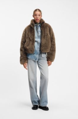 HUGO HUGO Faux Fur Zip-Up Jacket with Adjustable Hem