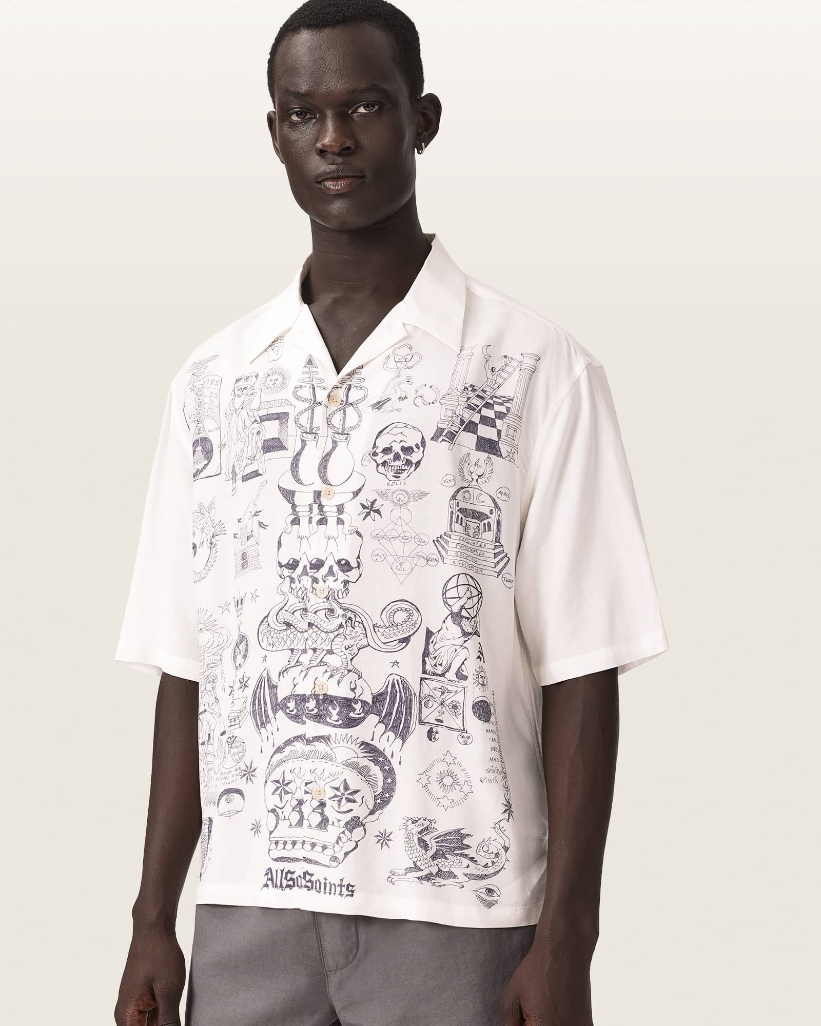 ALLSAINTS ignis oversized short sleeve printed shirt