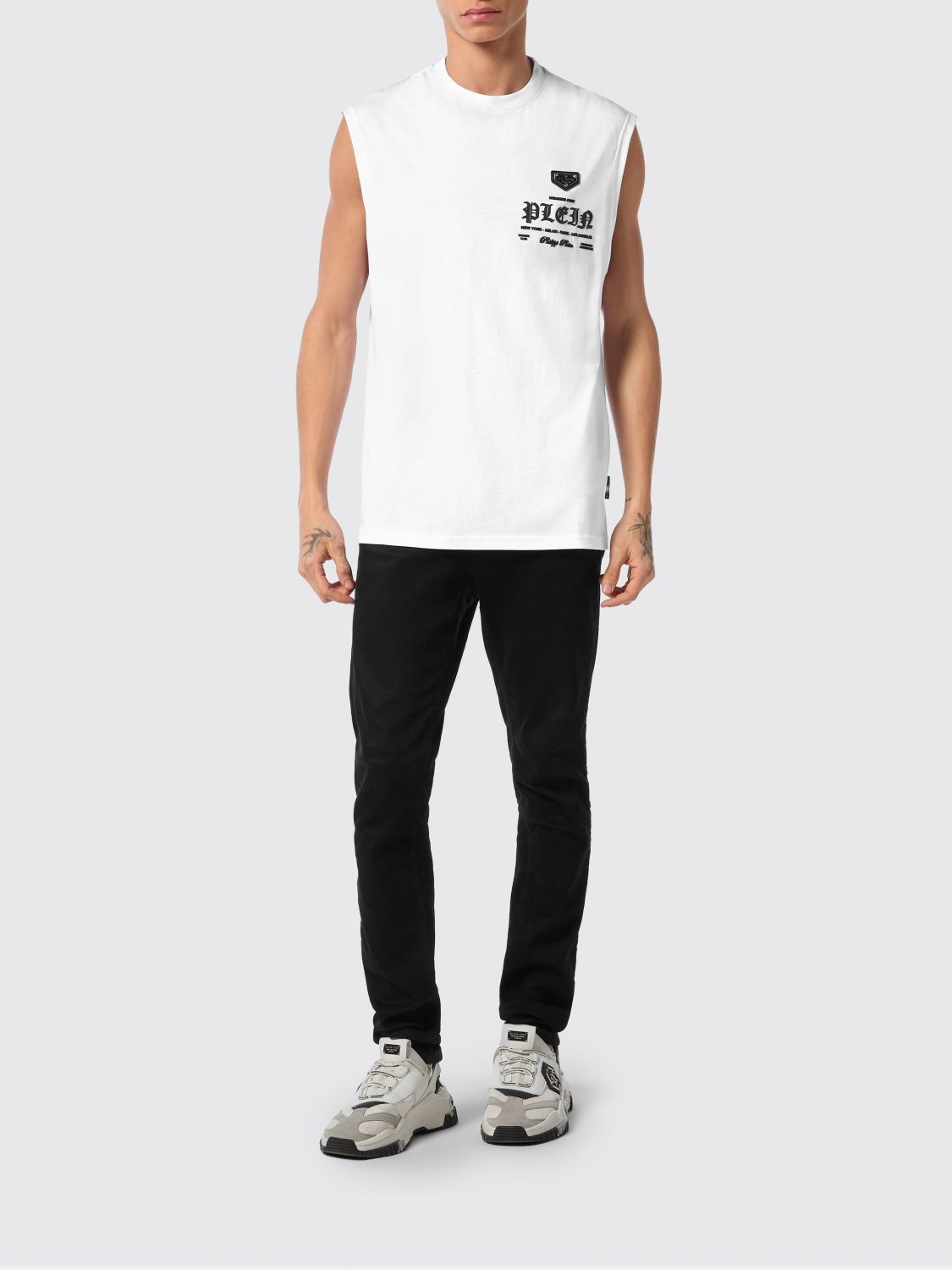 PHILIPP PLEIN cotton tank top with contrast front logo