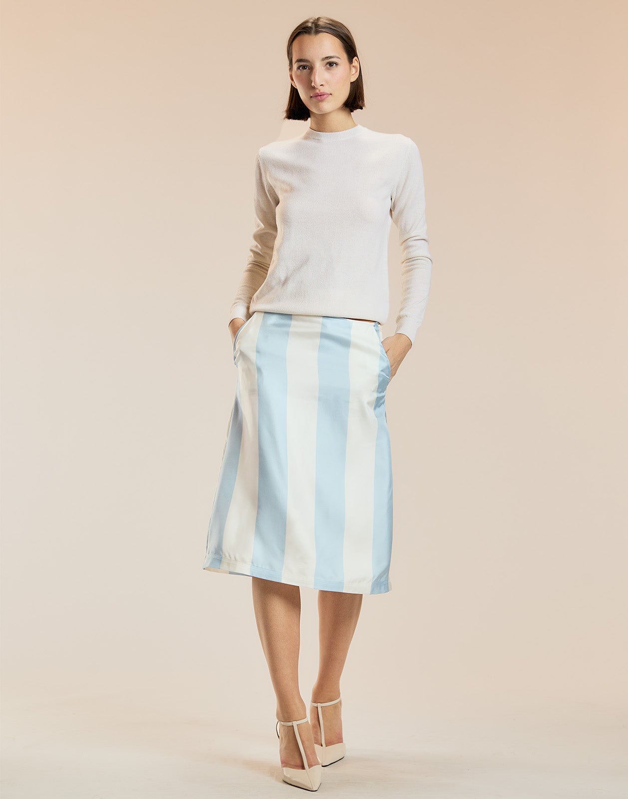 CYNTHIA ROWLEY Cynthia Rowley Silk Stripe A-Line Skirt