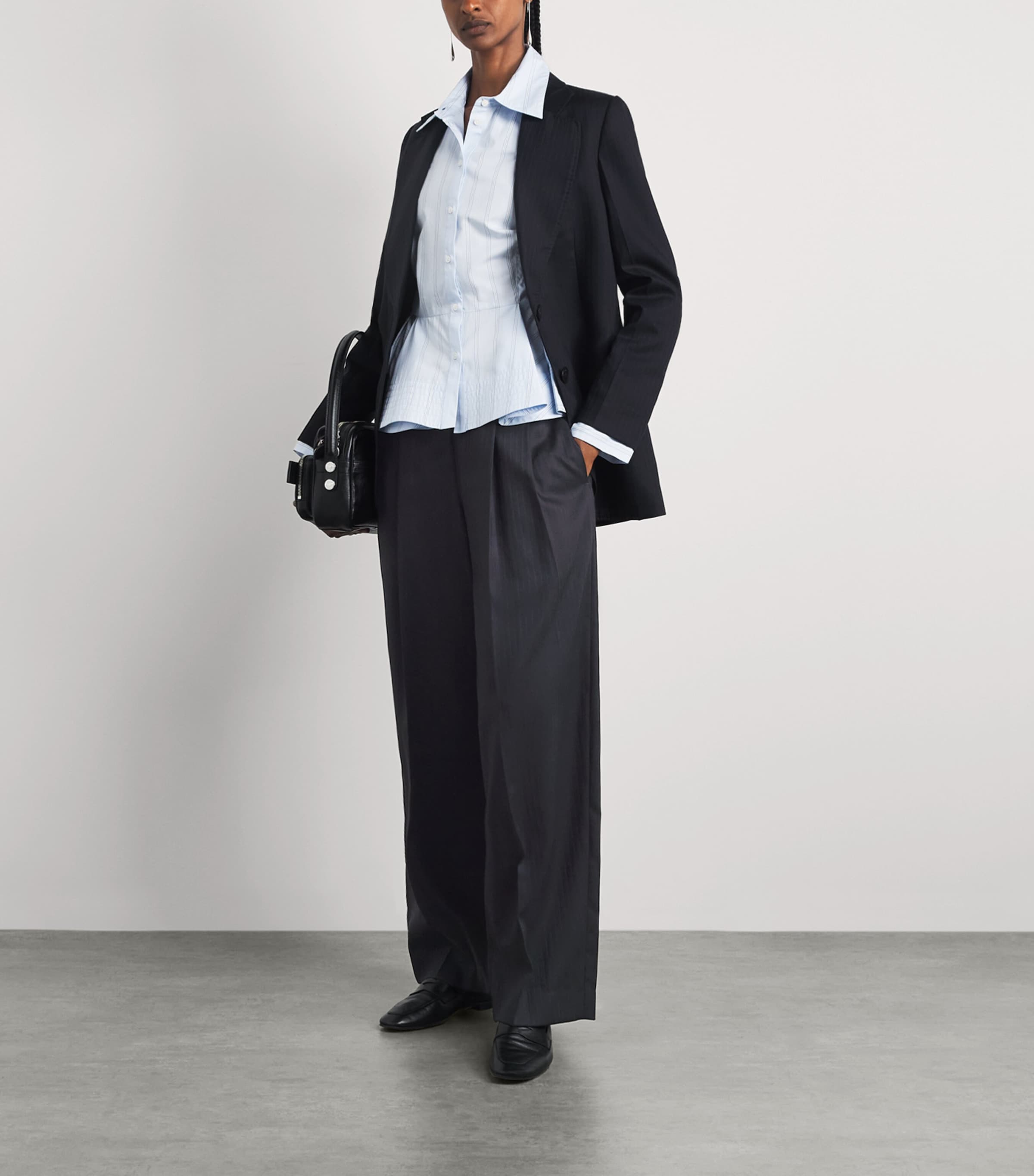 SANDRO Sandro Paris Wool Stripe Pleated Wide-Leg Trousers