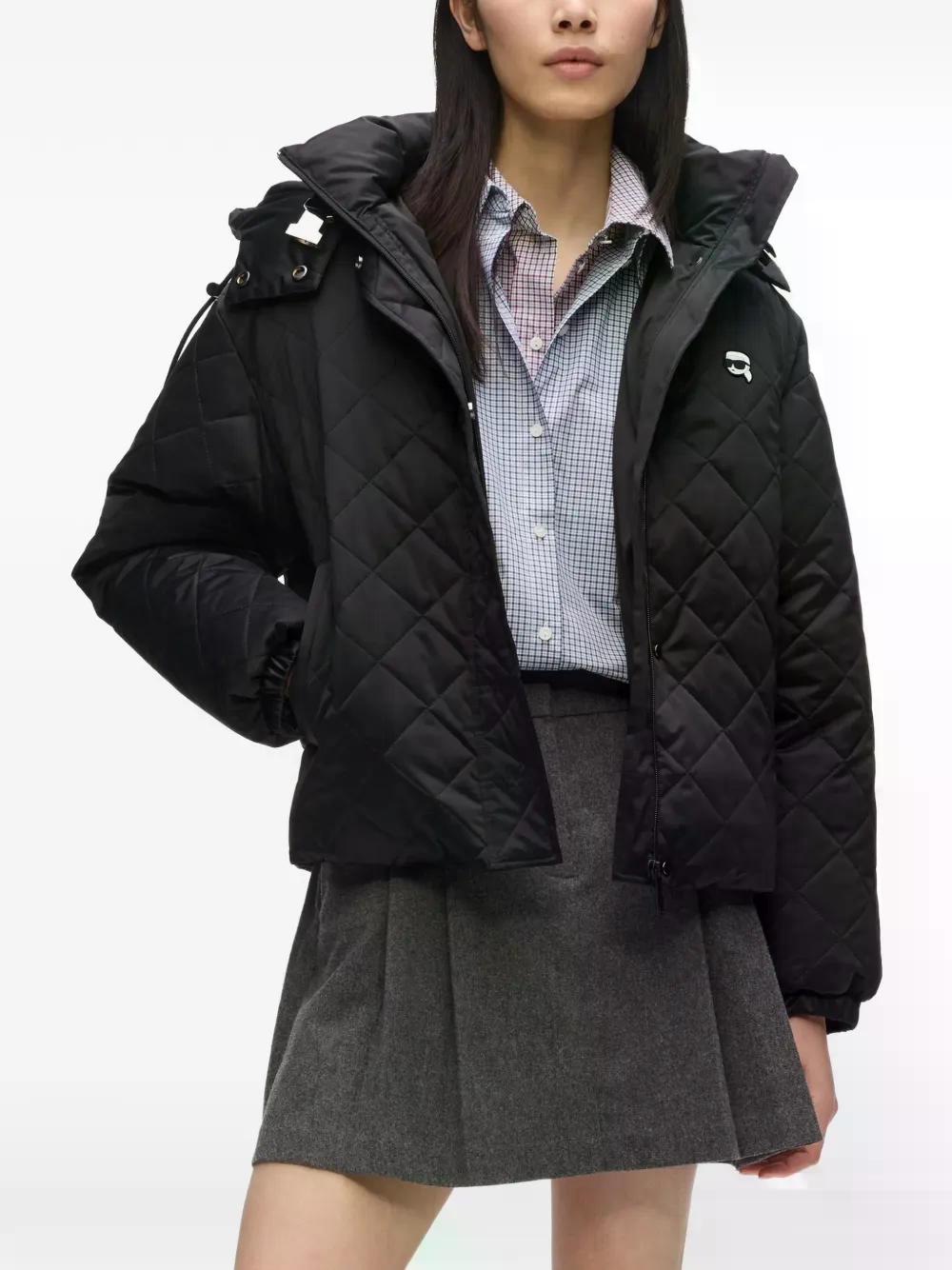 KARL LAGERFELD Ikon Quilted Puffer Jacket with Drawstring Hood