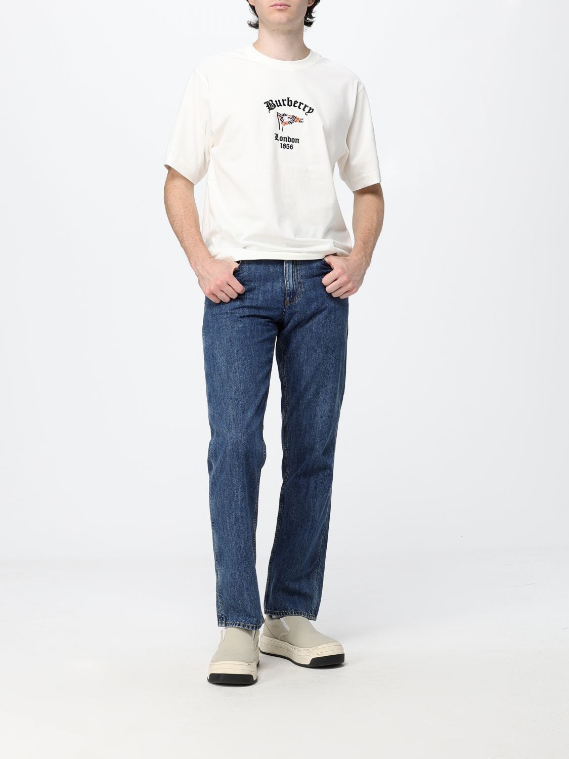 BURBERRY slim fit cotton t-shirt with graphic print and contrast logo