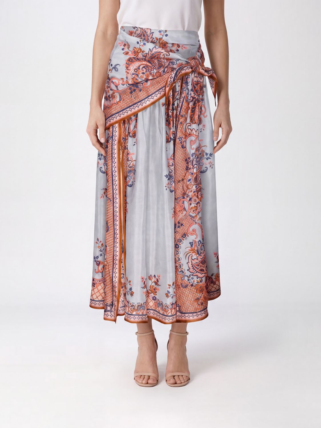 ZIMMERMANN Zimmermann Aster Ethnic Print Silk Midi Wrap Skirt