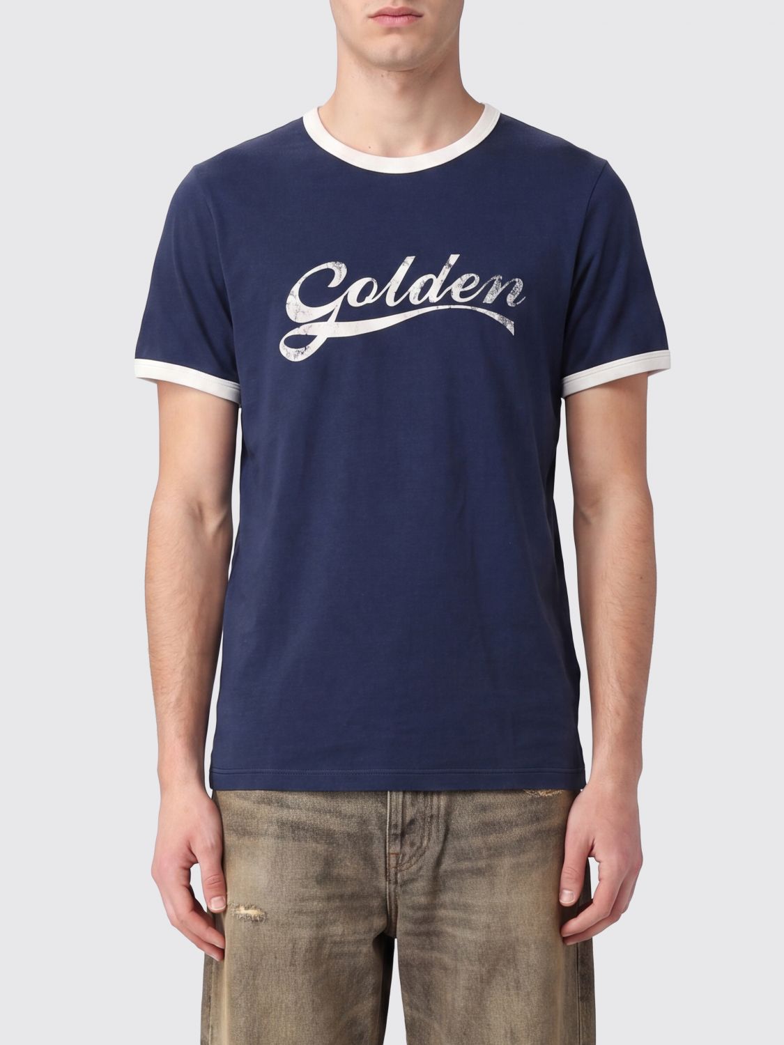 GOLDEN GOOSE slim fit cotton t-shirt with printed logo and contrast trims