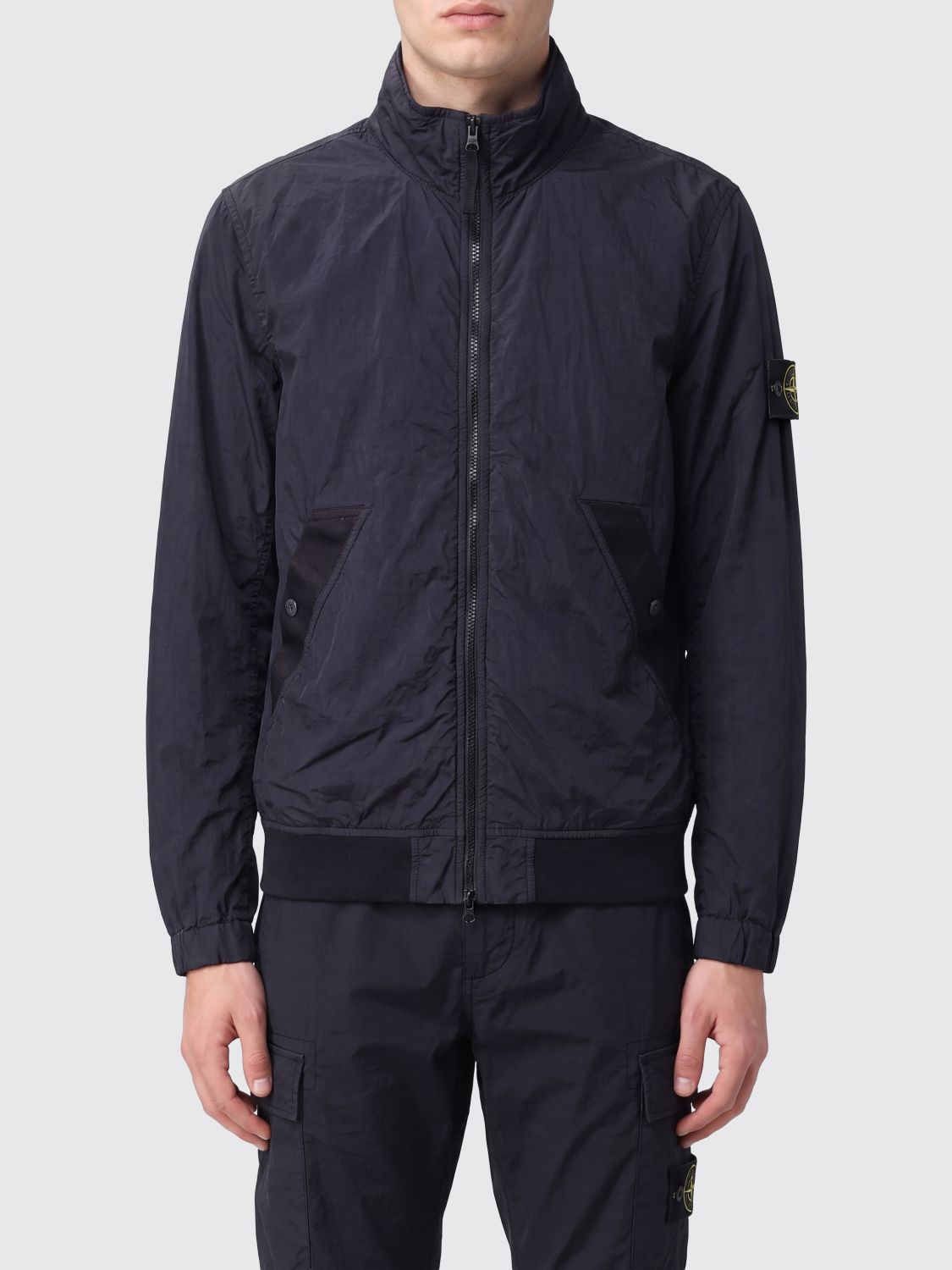 STONE ISLAND Stone Island Ultralight Windproof Nylon Bomber Jacket with High Neck and Logo