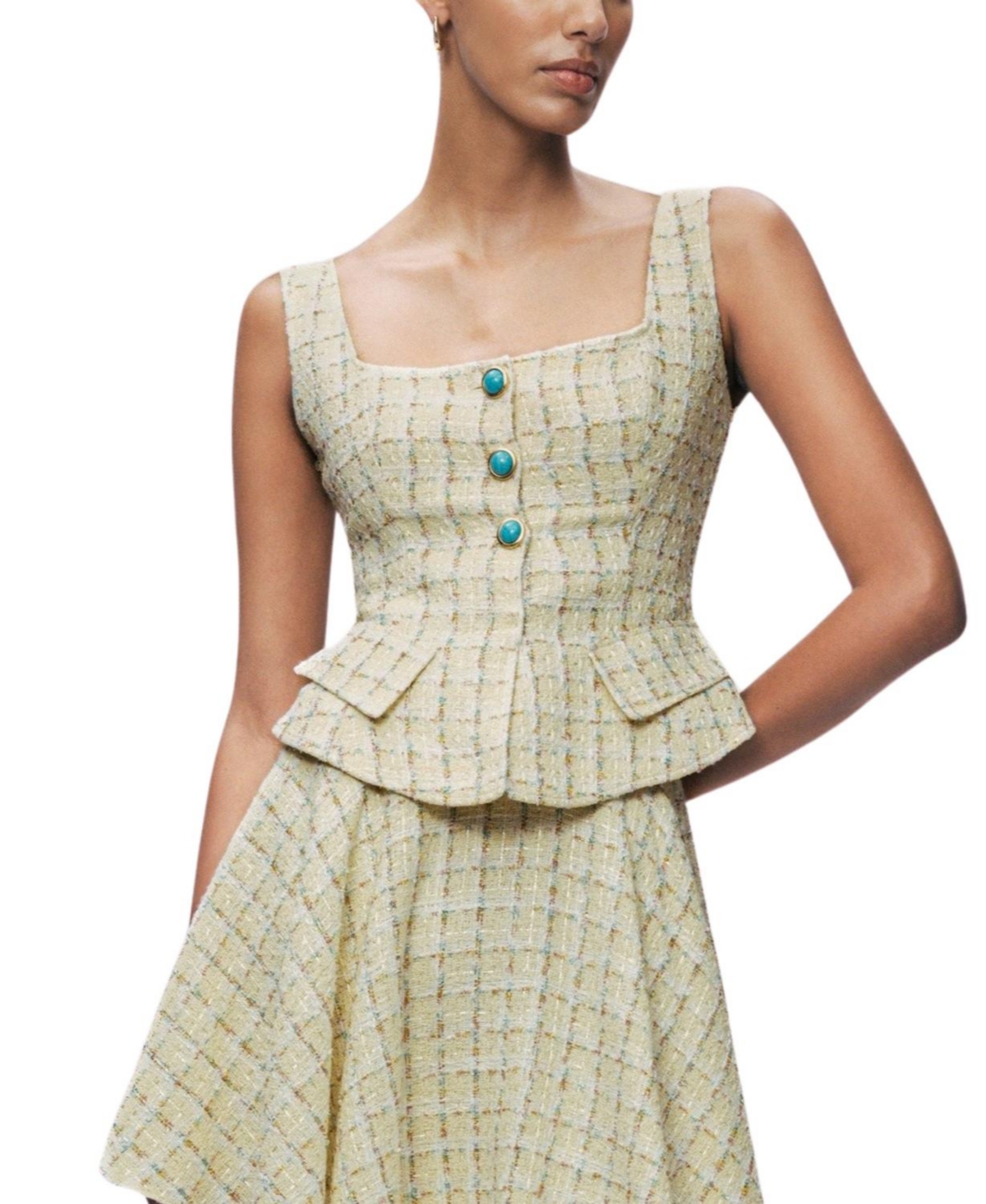 NOCTURNE Nocturne Button Detailed Tweed Bustier with Peplum
