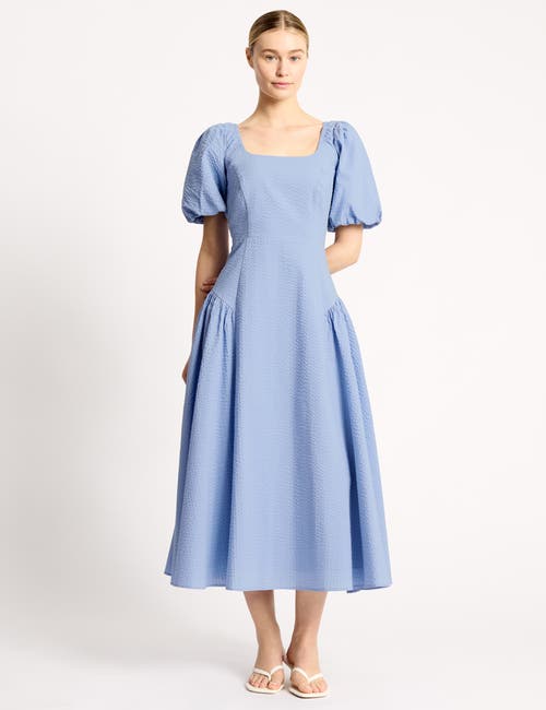 ALBARAY Albaray Seersucker Square Neck Puff Sleeve Tiered Midi Dress