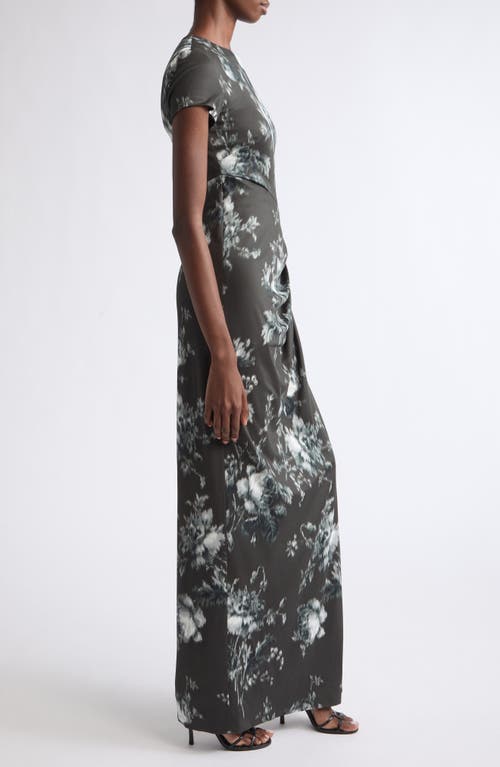 OSCAR DE LA RENTA Oscar de la Renta Floral Print Draped Jersey Maxi Dress