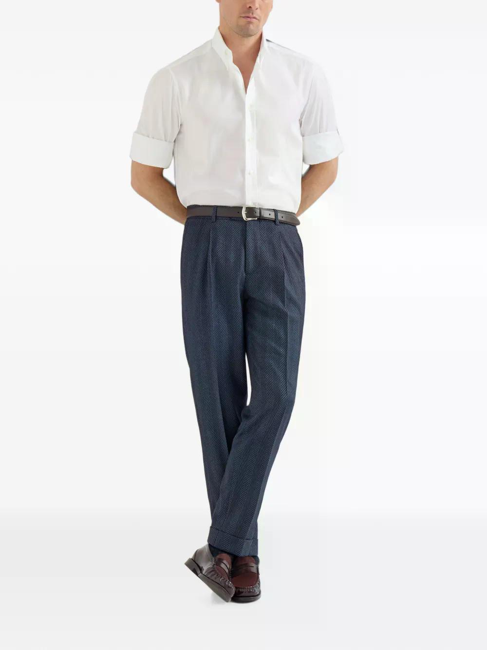 BRUNELLO CUCINELLI Brunello Cucinelli Cashmere and Silk Chevron Flannel Pleated Trousers