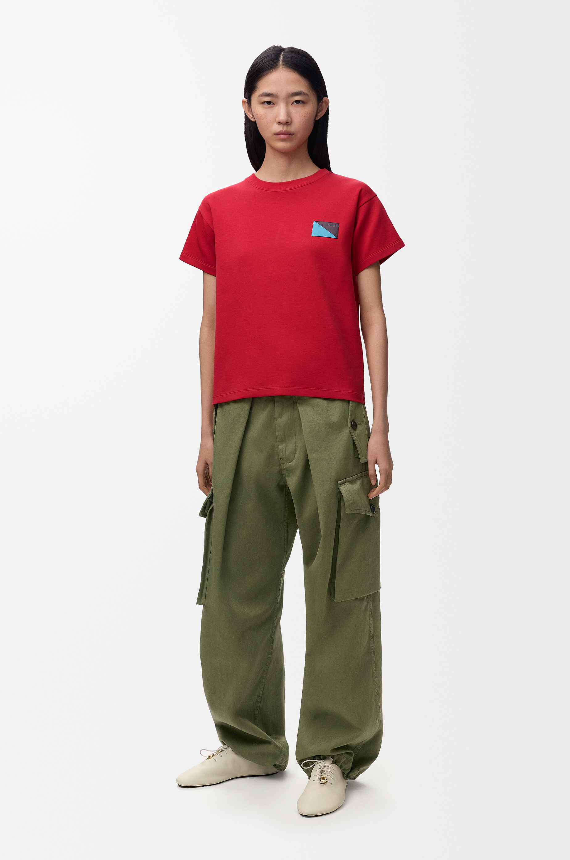 LOEWE LOEWE Cotton Blend T-shirt with Leather Flamenco Knot Detail