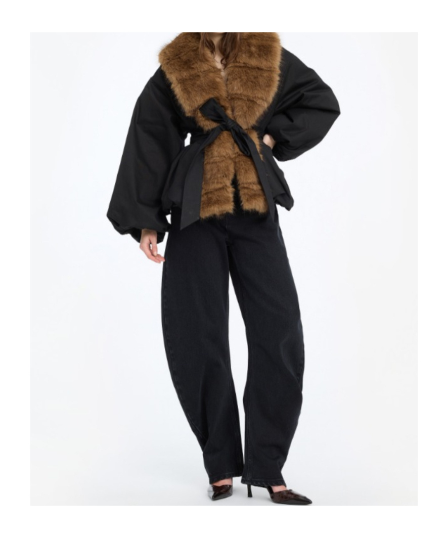 ROTATE BY BIRGER CHRISTENSEN ROTATE Faux Fur Collar Belted Jacket