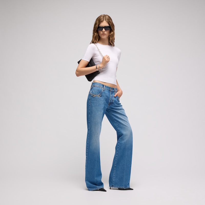 GUCCI Gucci Bootcut Cotton Denim Pants with Horsebit Detail