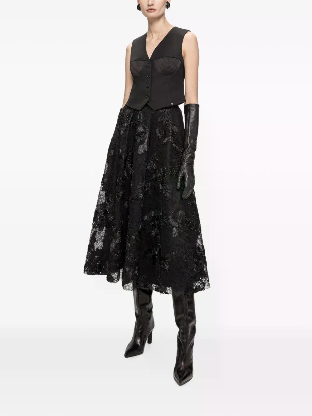 NISSA Floral Embroidered A-Line Midi Skirt