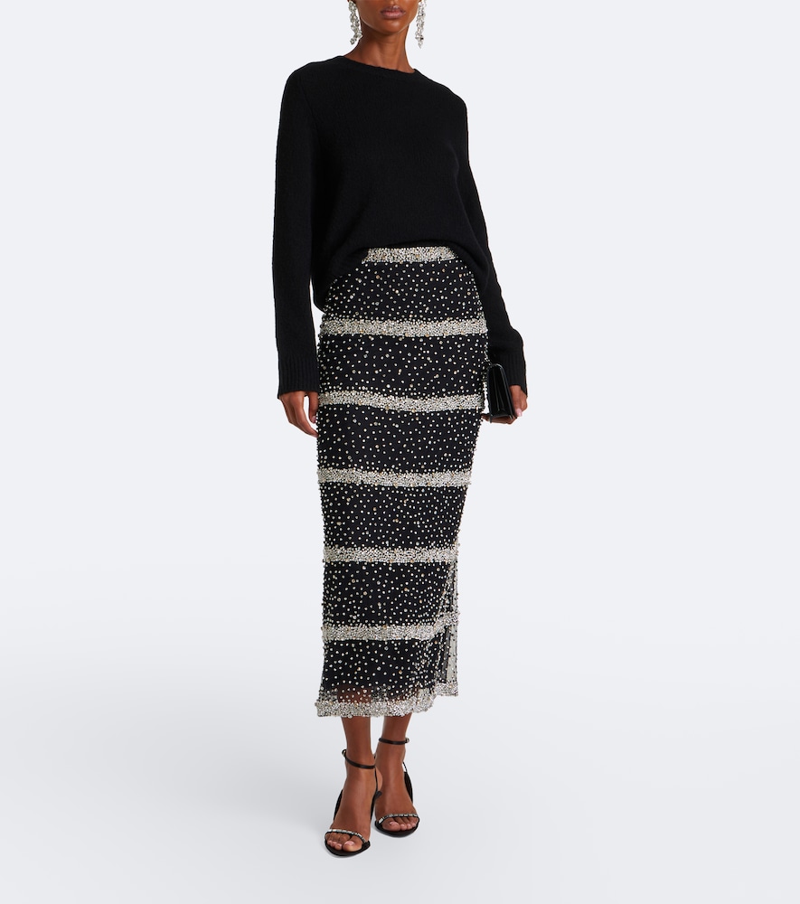COSTARELLOS Costarellos Marice Crystal-Embellished Midi Skirt