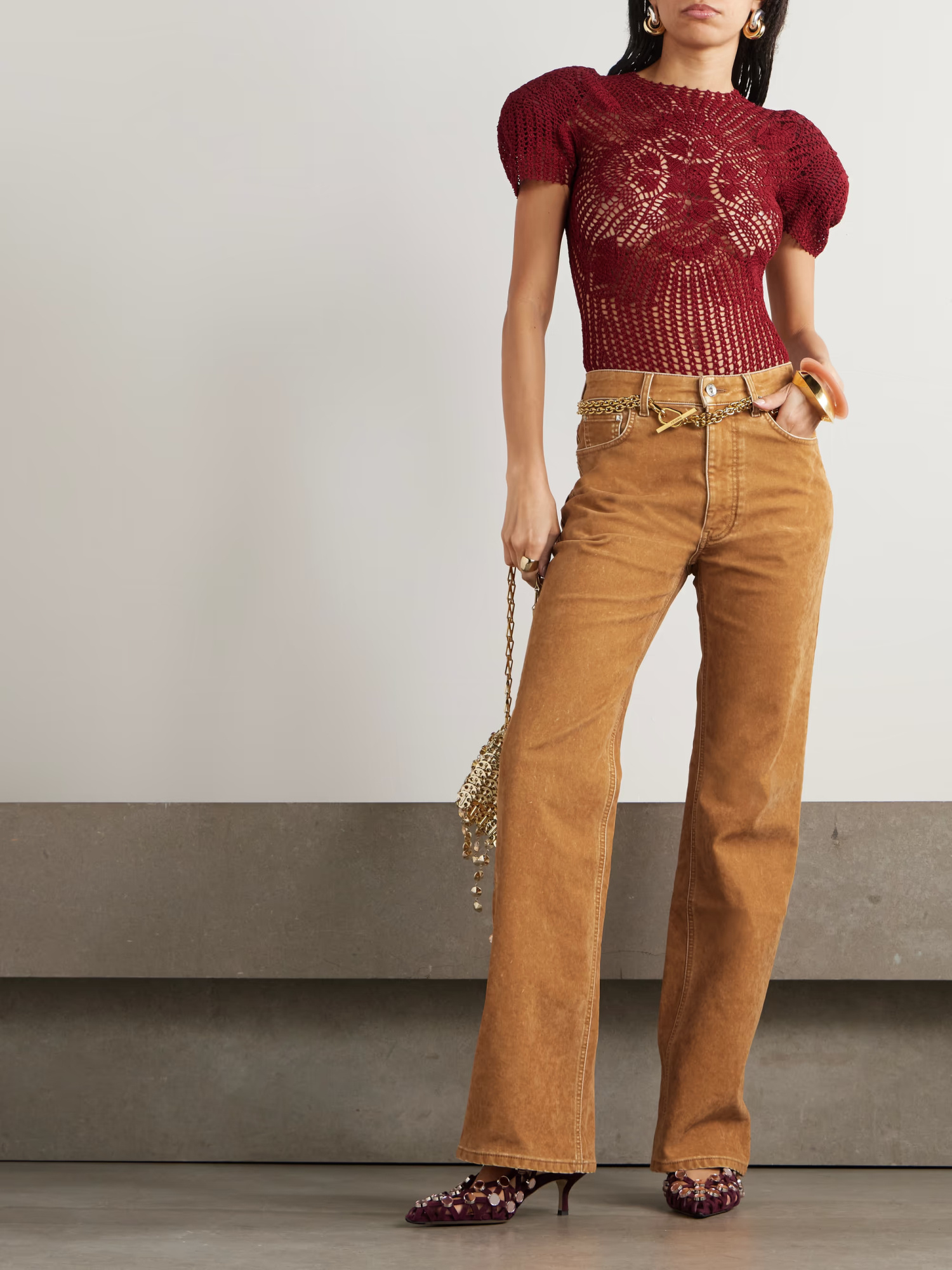 PACO RABANNE Paco Rabanne Contrast Stitching High-Waisted Flared Trousers