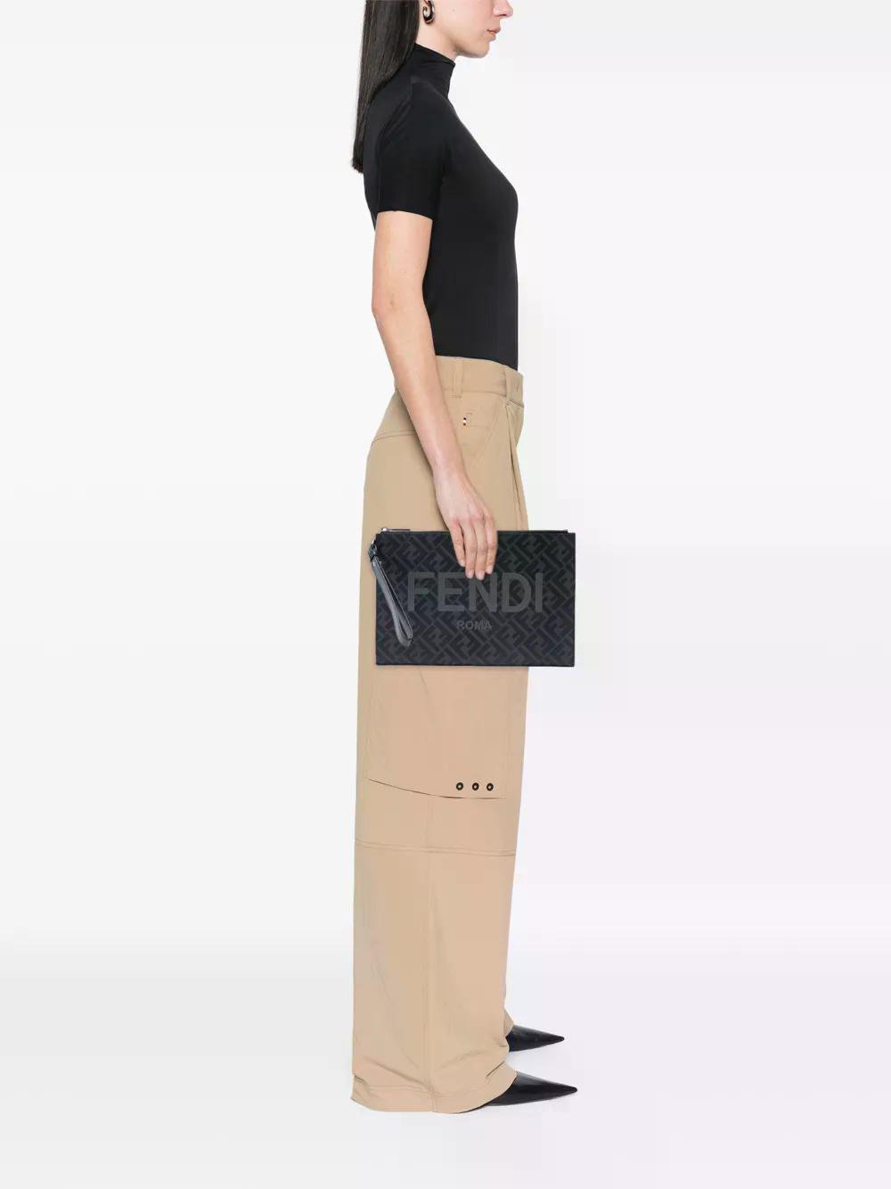 FENDI Fendi Zucca Coated Canvas FF 1974 Diagonal Logo Flat Pouch Clutch Bag