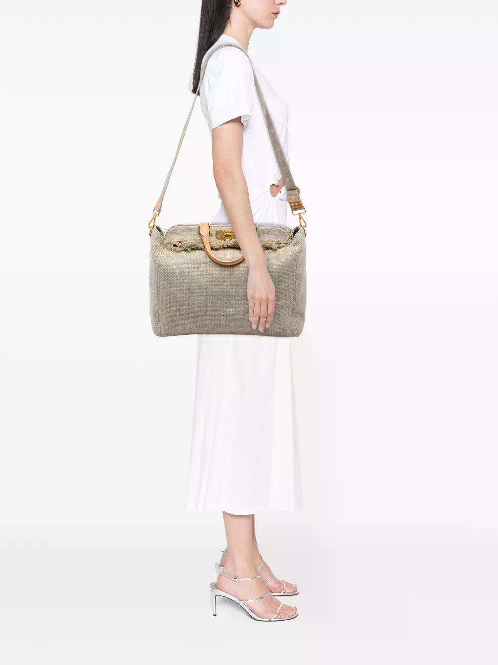 PRADA Prada Raffia Lino Fringe Shopping Tote