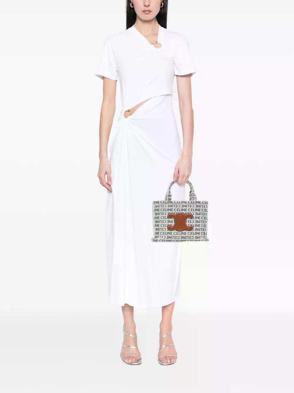 CELINE Celine Small All Over Logo Print Canvas Cuir Triomphe Cabas Thais Satchel