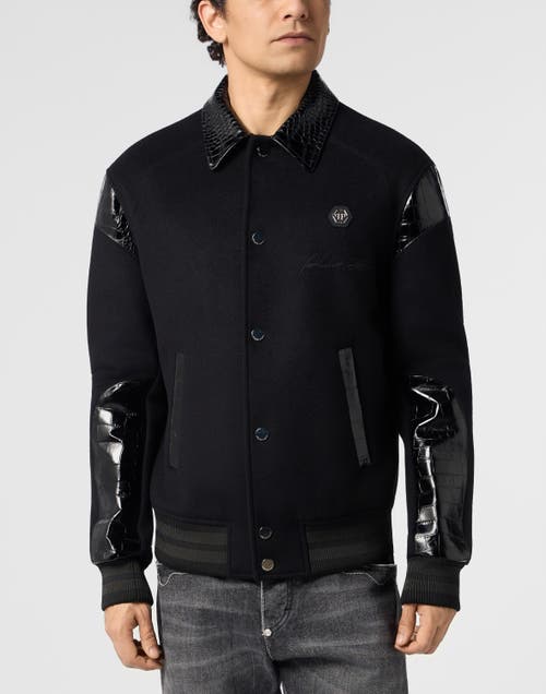 PHILIPP PLEIN Philipp Plein Wool Bomber Jacket with Croco Inserts