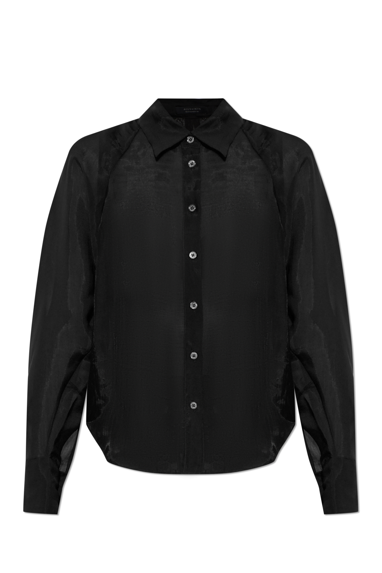 ALLSAINTS AllSaints Cory Sheer Black Button-Up Shirt with Glossy Finish